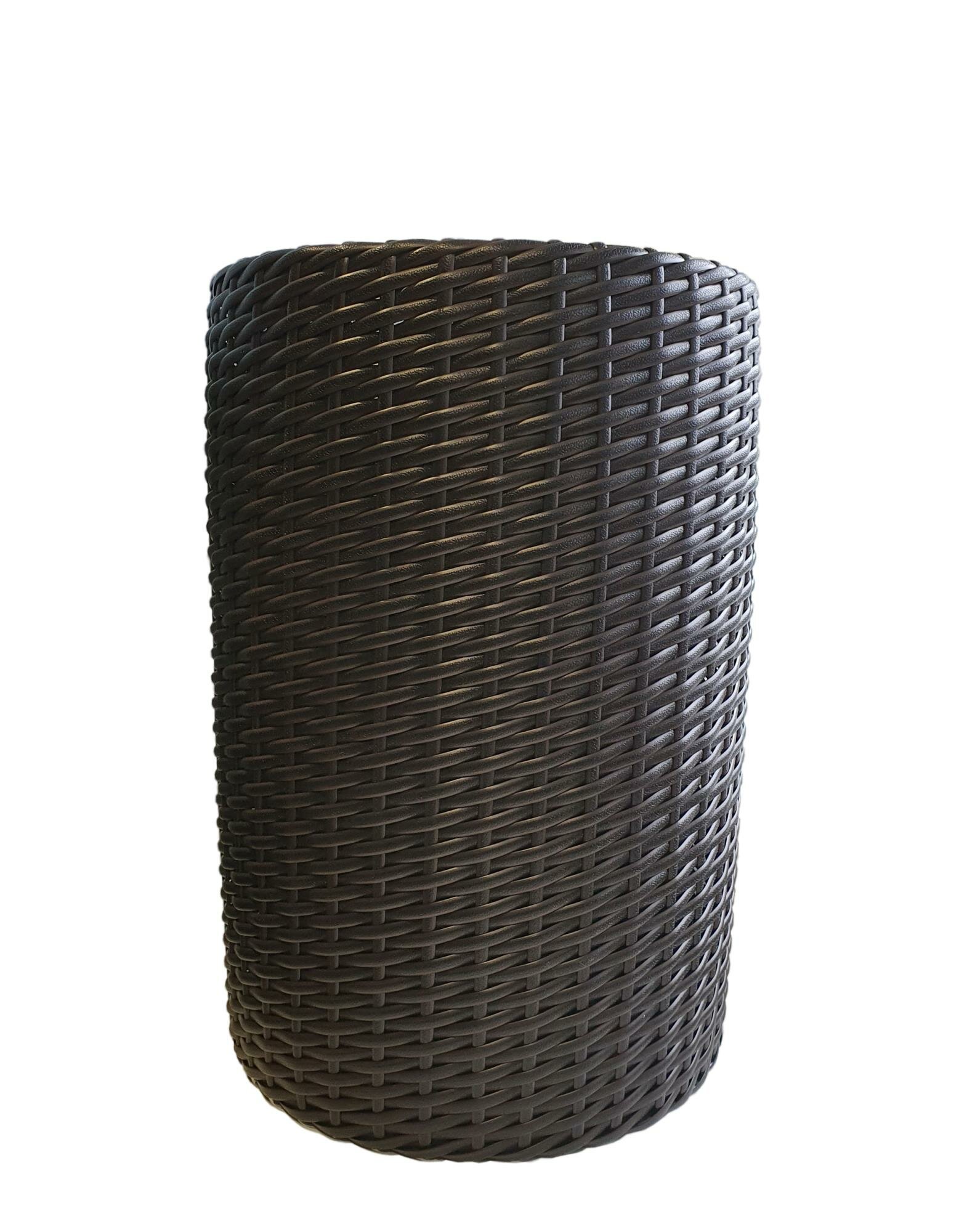 Высокое кашпо для цветов из ротанга 16 л напольное, форма Цилиндр высокий, цвет венге, тиснение кожа