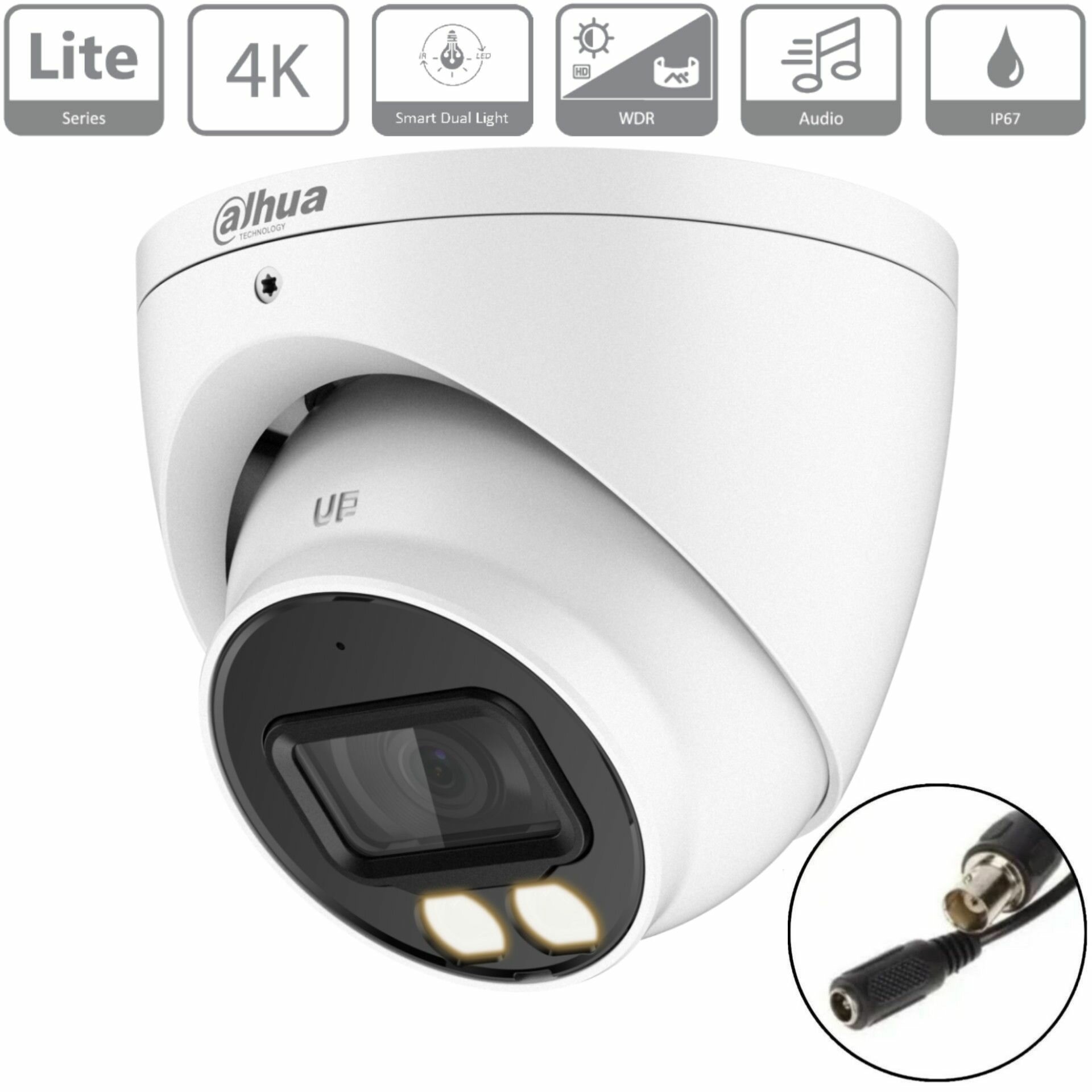 Dahua DH-HAC-HDW1801TP-IL-A-0280B-S2 8Мп 2,8 мм камера видеонаблюдения HDCVI уличная, аналоговая купольная видеокамера для улицы с ИК-подсветкой, 3840x2160 4K, CMOS 1/2.7"