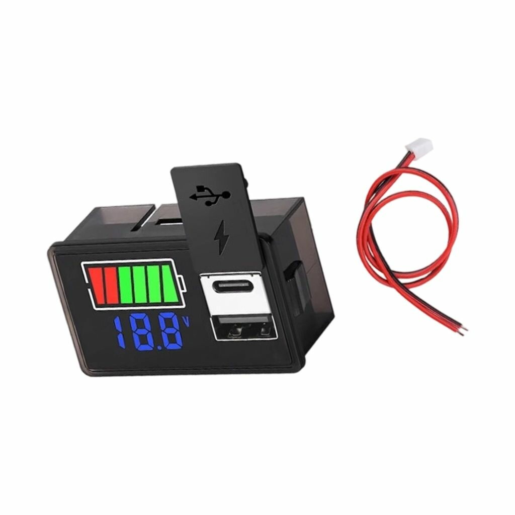 Индикатор уровня зарядки вольтметра аккумулятора USB C напряжением от 8 до 30 В постоянного тока-синий-обновленный стиль