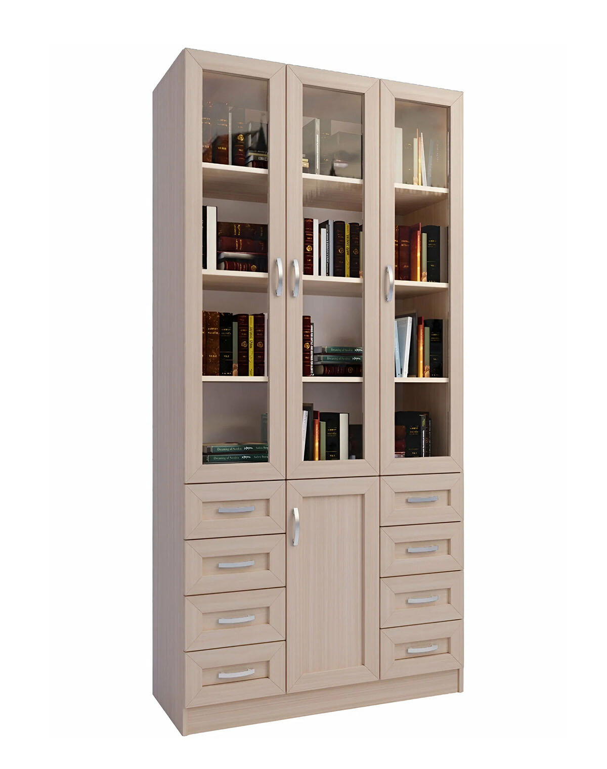 Библиотека книжная 3/9, ЛДСП, рамка МДФ, стекло, состоит из 2 частей