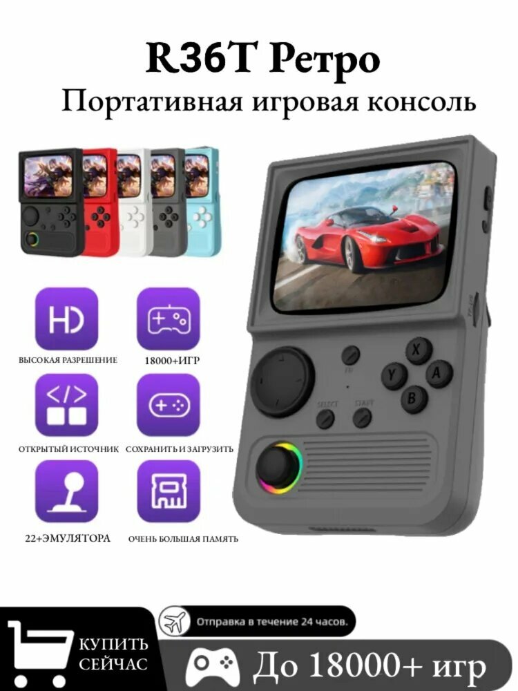 R36T Игровая консоль,64G/18000 ретро игр,3500mAh, серый