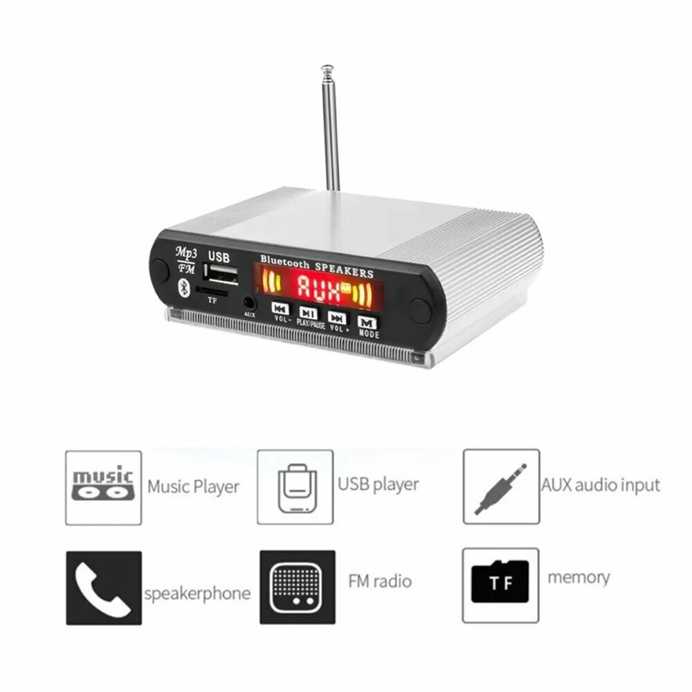Плата Декодера MP3-плеера Bluetooth FM-Радио, USB, TF, Серебристый