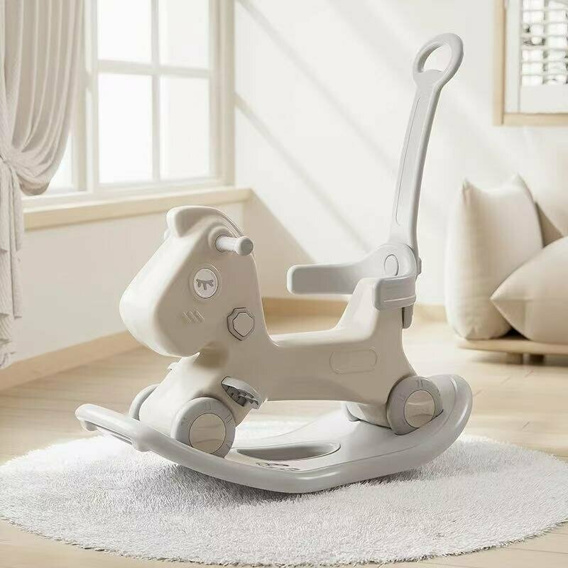 Детская качалка-каталка 2 в 1, молочно-белая, 80x40x84 см, с спинкой и толкателем, подарок на год