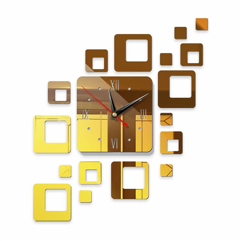 Premium large 3d diy wall clock with mirror finish and adjustable diameter for wall decoration gold