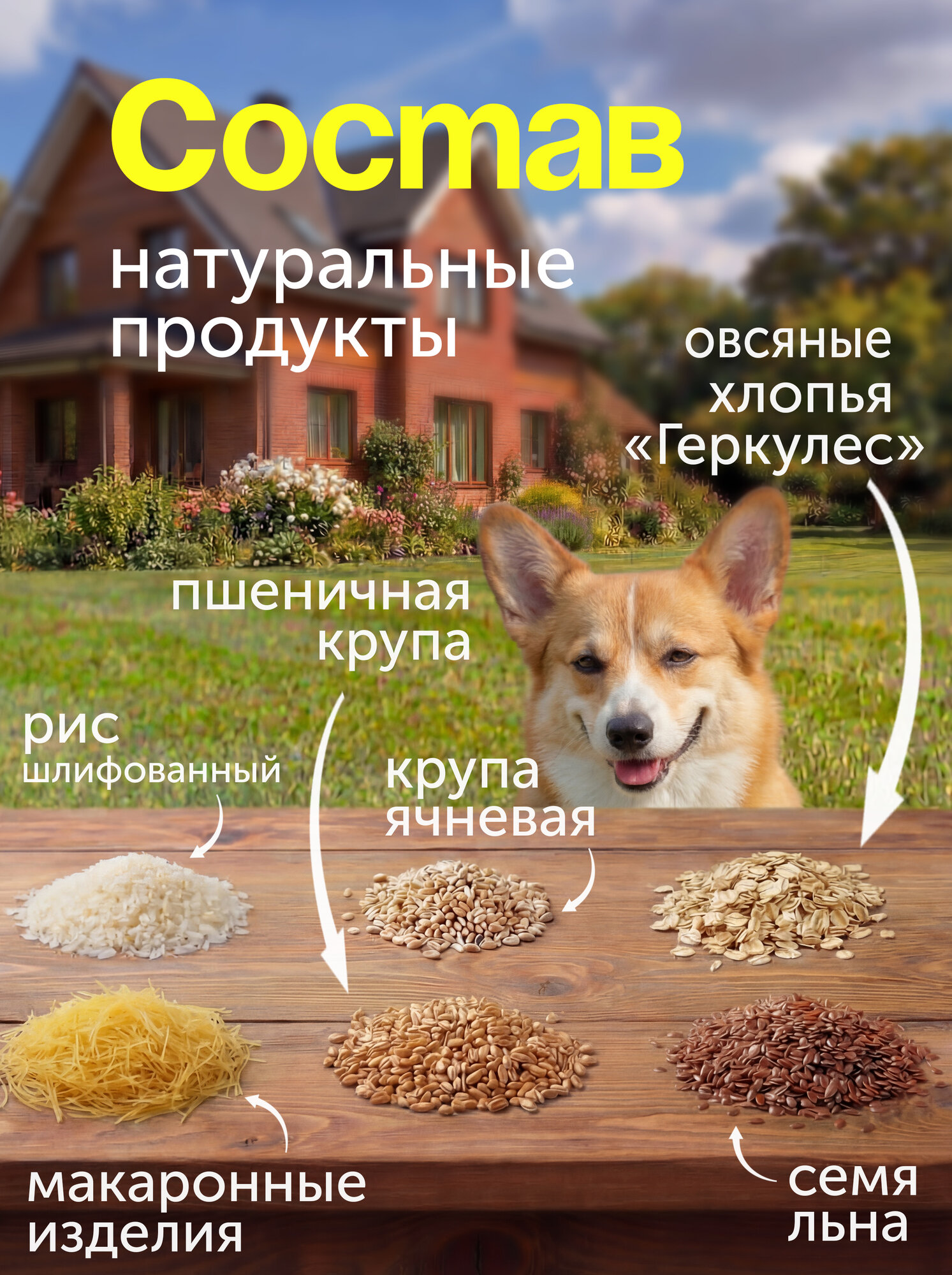 Каша для собак всех пород, рацион №3, рис и семена льна, 5 кг — фото 1