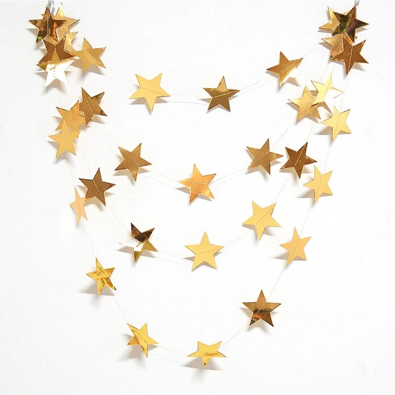 Блестящая звезда гирлянда 4 метра Gold Star