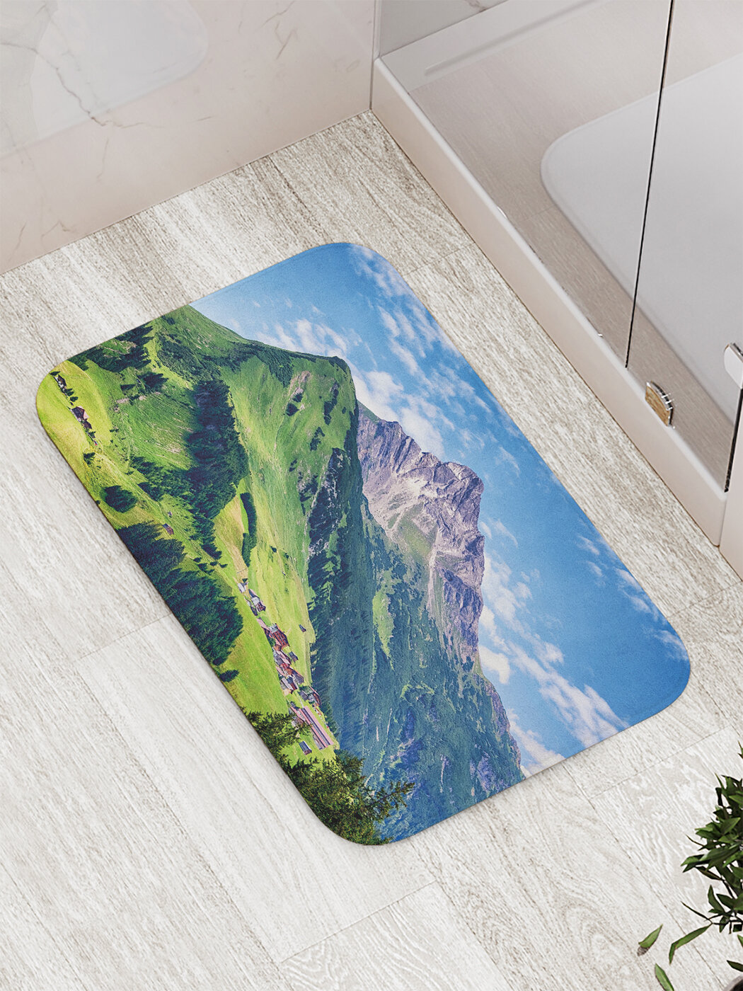 Коврик для ванной комнаты, туалета "Зеленые горы" противоскользящий, 52х77 см, JoyArty