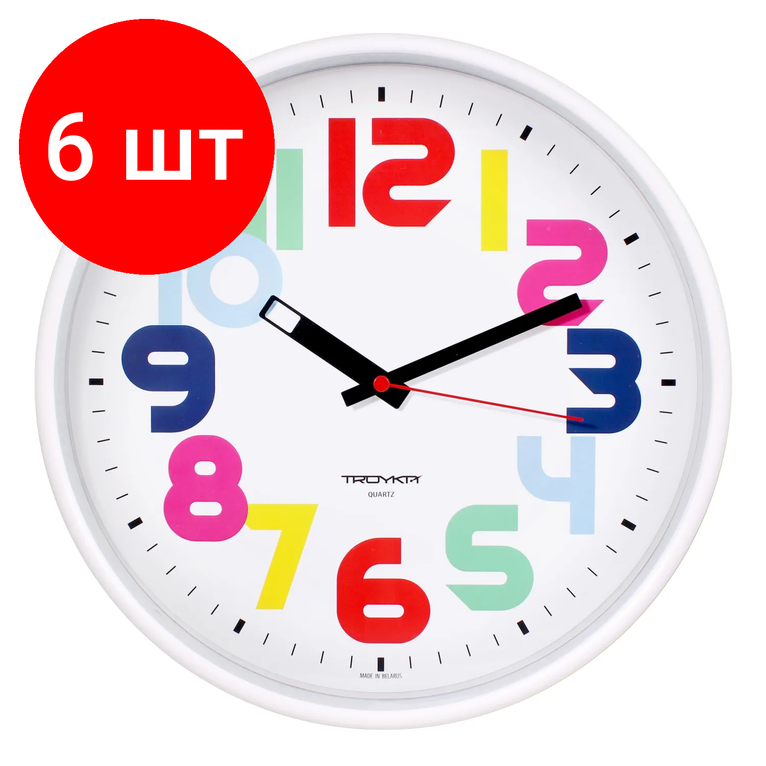 Комплект 6 штук, Часы настенные Troyka модель77, диаметр 305мм, пластик 77771712