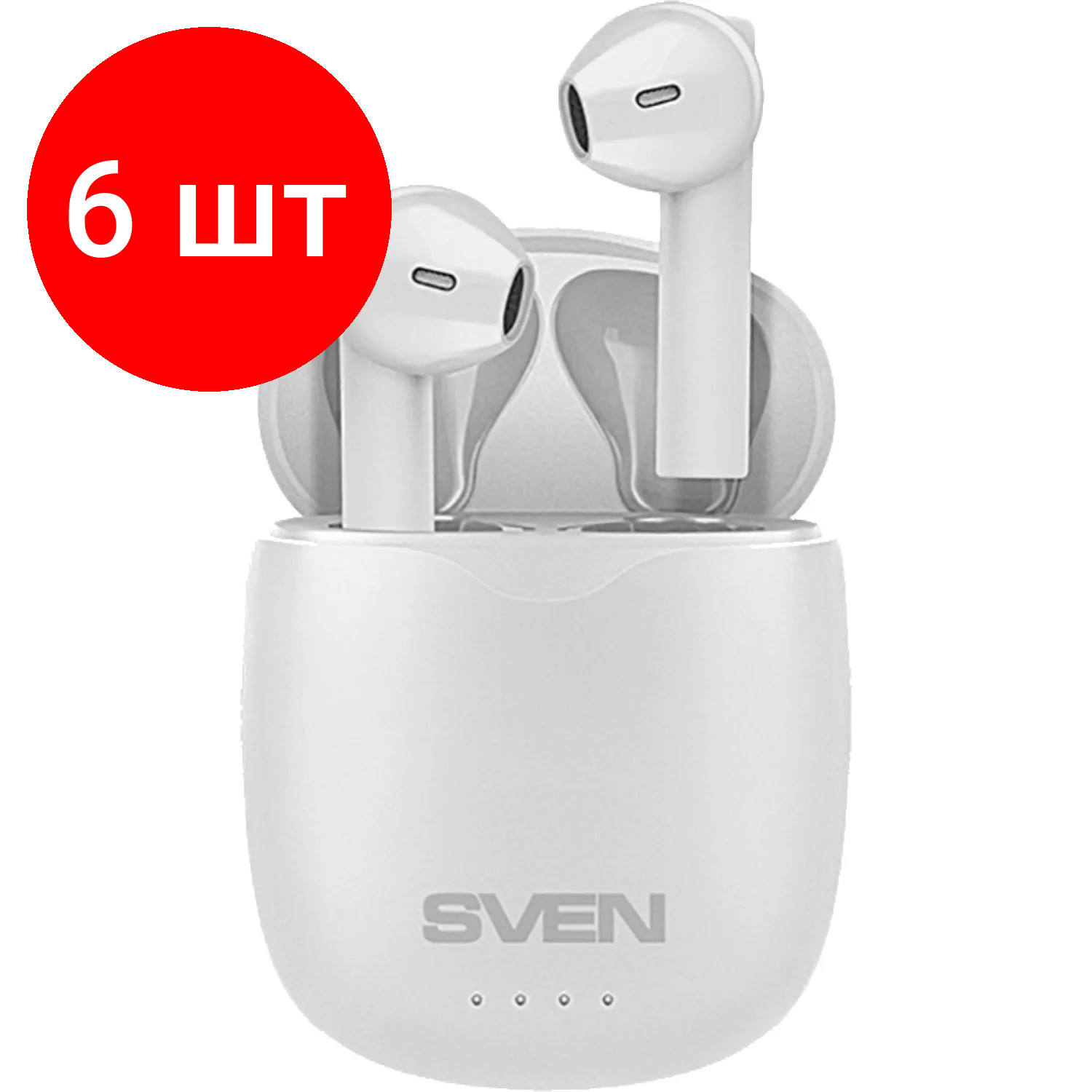 Комплект 6 штук, Наушники SVEN E-727BTбел BТ, ТWS, магн заряд кейс, беспровод, стерео