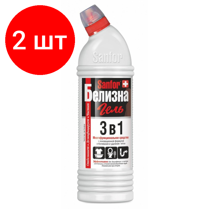 Комплект 2 штук, Средство для сантехники SANFOR Белизна гель 3в1, 1000гр