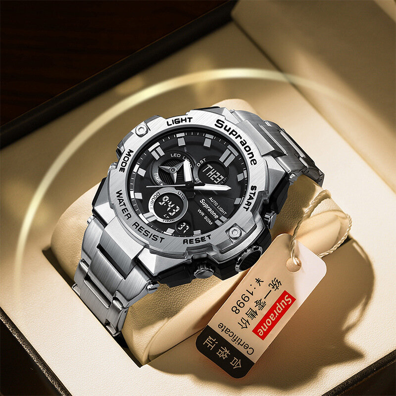 Часы Supraone для мальчиков, водонепроницаемые электронные часы для учащихся средней и старшей школы, подростков, светящиеся часы с металлическим браслетом для мальчиков