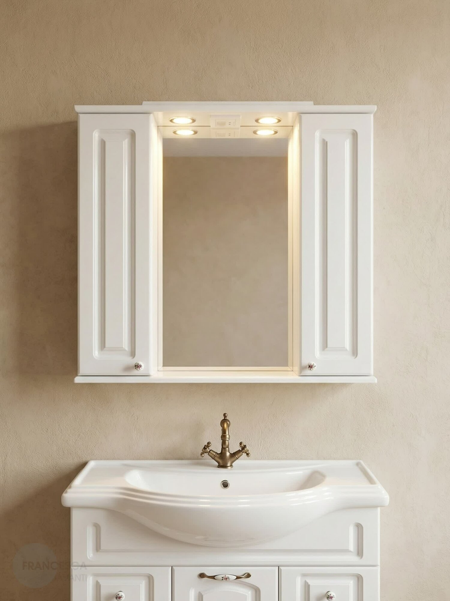 Зеркало в ванную Francesca Avanti Империя 80 со шкафчиками, белый