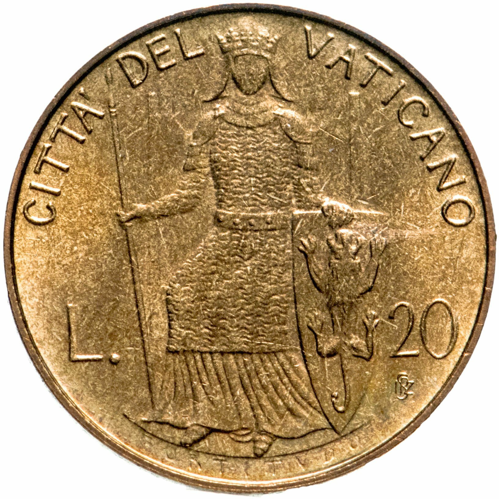 Ватикан 20 лир lire 1980, Бронза, в сохранности UNC