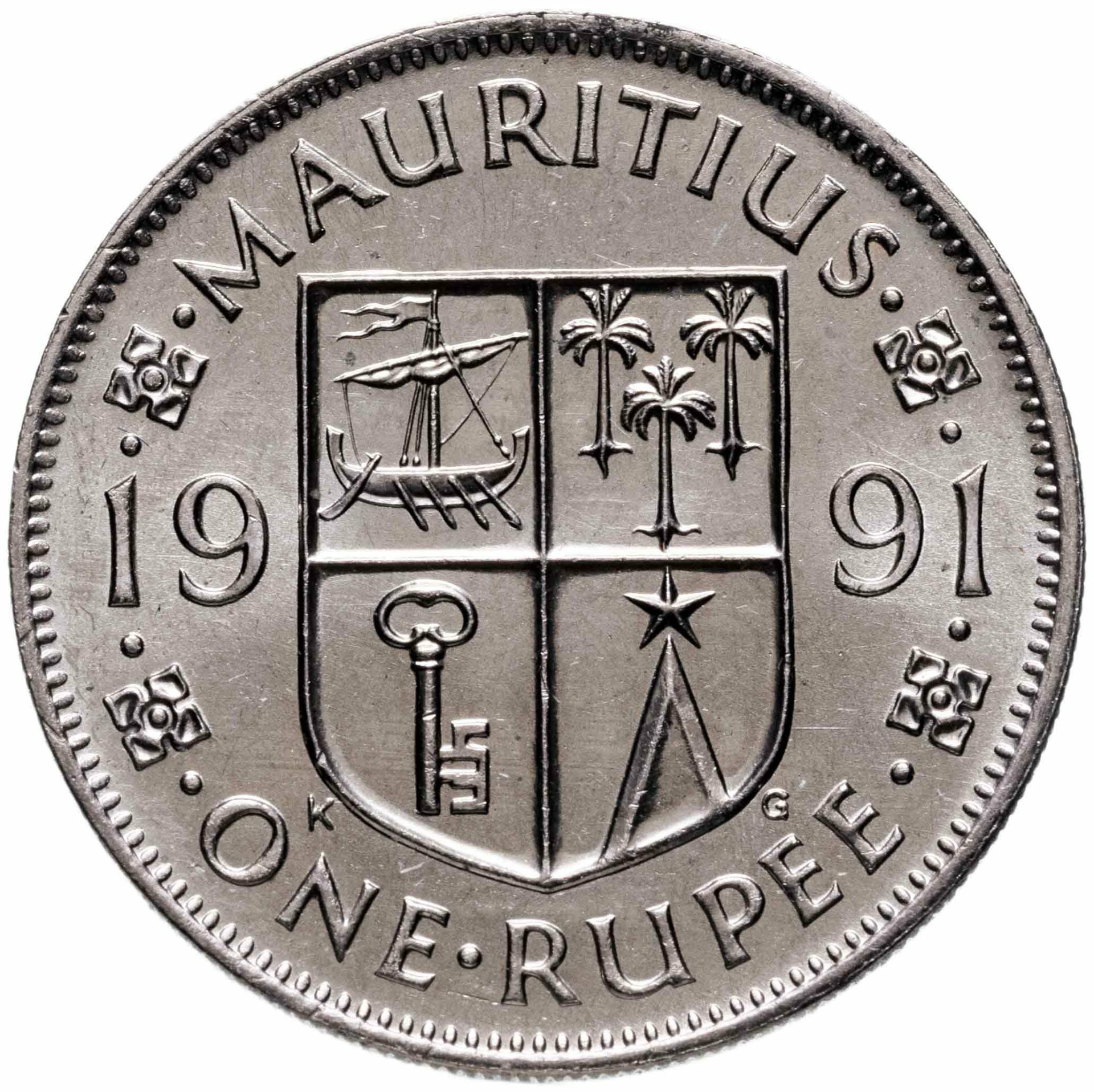 Маврикий 1 рупия rupee 1991, Мельхиор медь-никель, в сохранности UNC