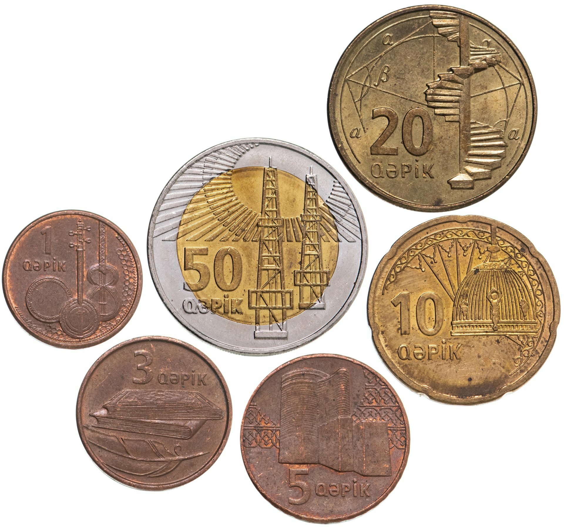Азербайджан набор из 6-ти монет 2006 1, 3, 5, 10, 20 и 50 гяпиков, Медь, в сохранности XF-AU