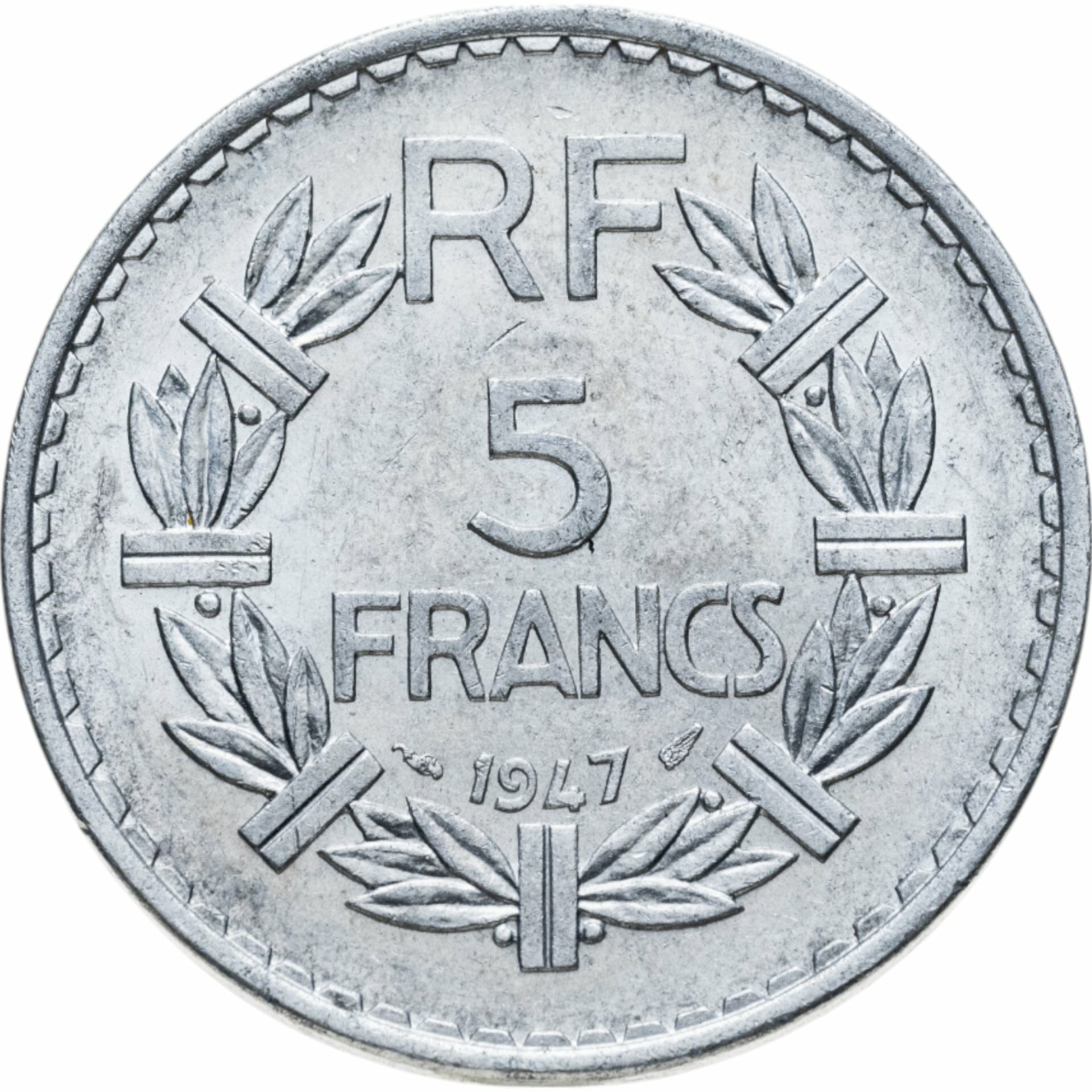 Франция 5 франков francs 1947, Алюминий, в сохранности AU