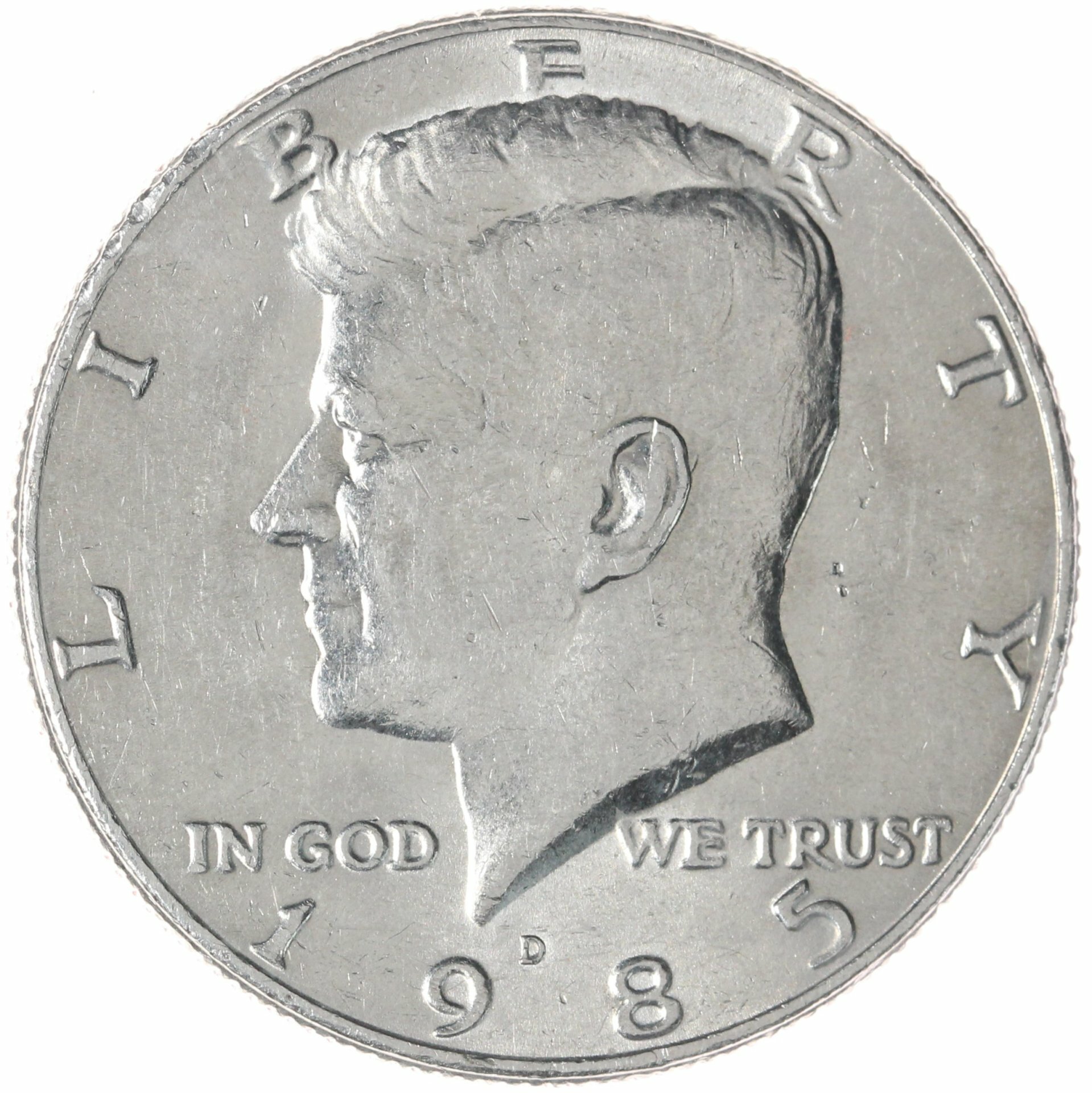 США 50 центов 1/2 доллара, half dollar 1985 D Kennedy Half Dollar Кеннеди знак монетного двора "D" - Денвер, Медь, в сохранности AU