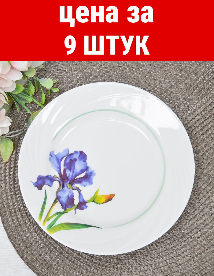 Комплект 9 шт, Тарелка 175мм мелкая форма Голубка Ирис