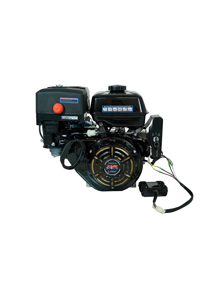 Двигатель бензиновый Lifan 190FD-S Sport New D25 18А (15л. с, 420куб. см, вал 25мм, ручной и электрический старт, катушка 18А)