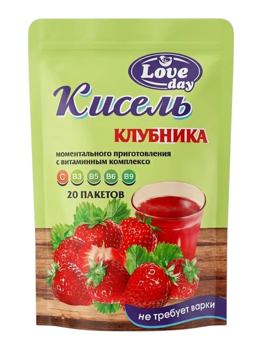 Кисель моментального приготовления Love Day Клубника 30 г * 20 шт — фото 1