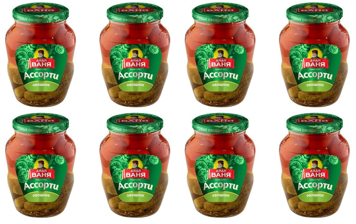 Дядя Ваня Ассорти овощное, помидоры и огурцы, 680 г, 8 банок в коробке