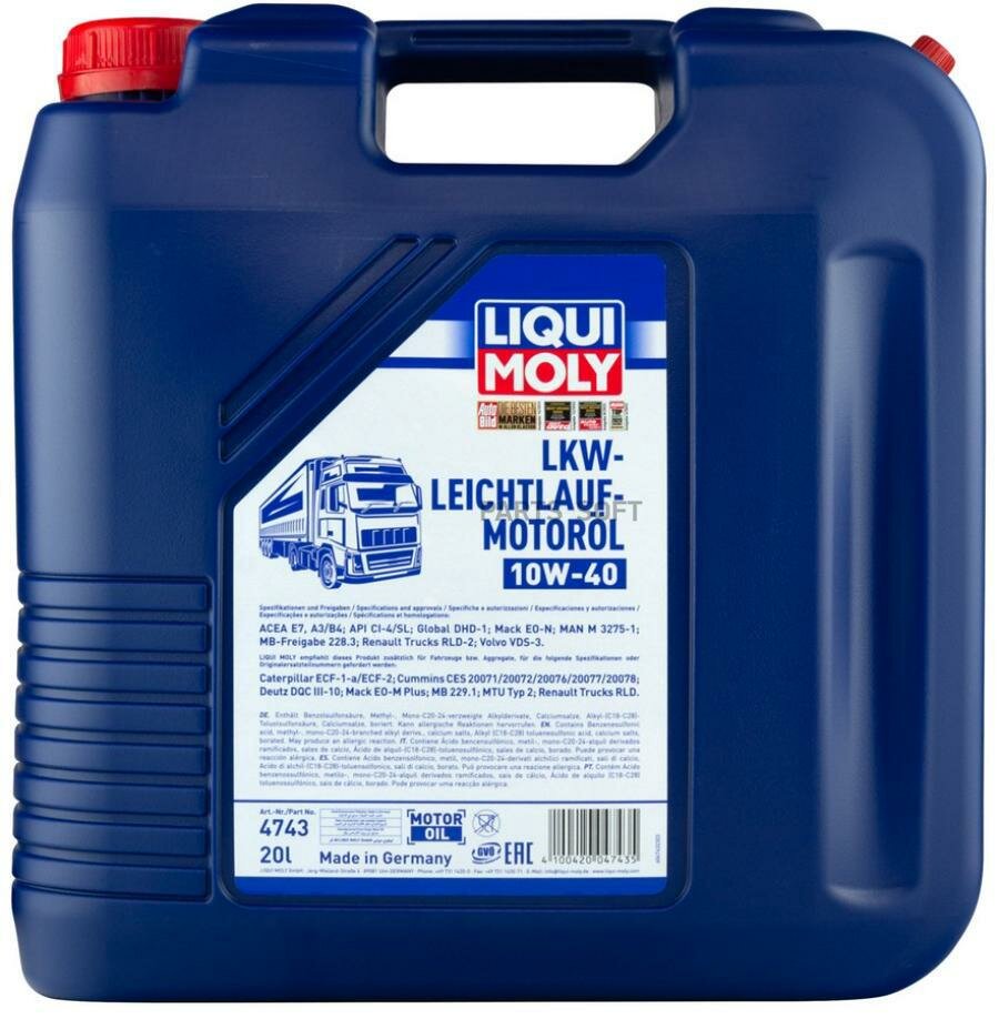 LIQUI MOLY 4743 Leichtlauf Motoroil Basic LKW 10W-40 (20л) LM 4743
