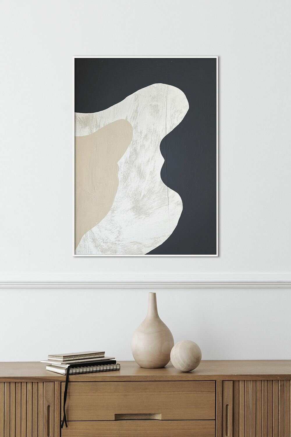 Картина на стену из гипса ручной работы DECORMARKT Абстракция, в белой рамке 50х70 см