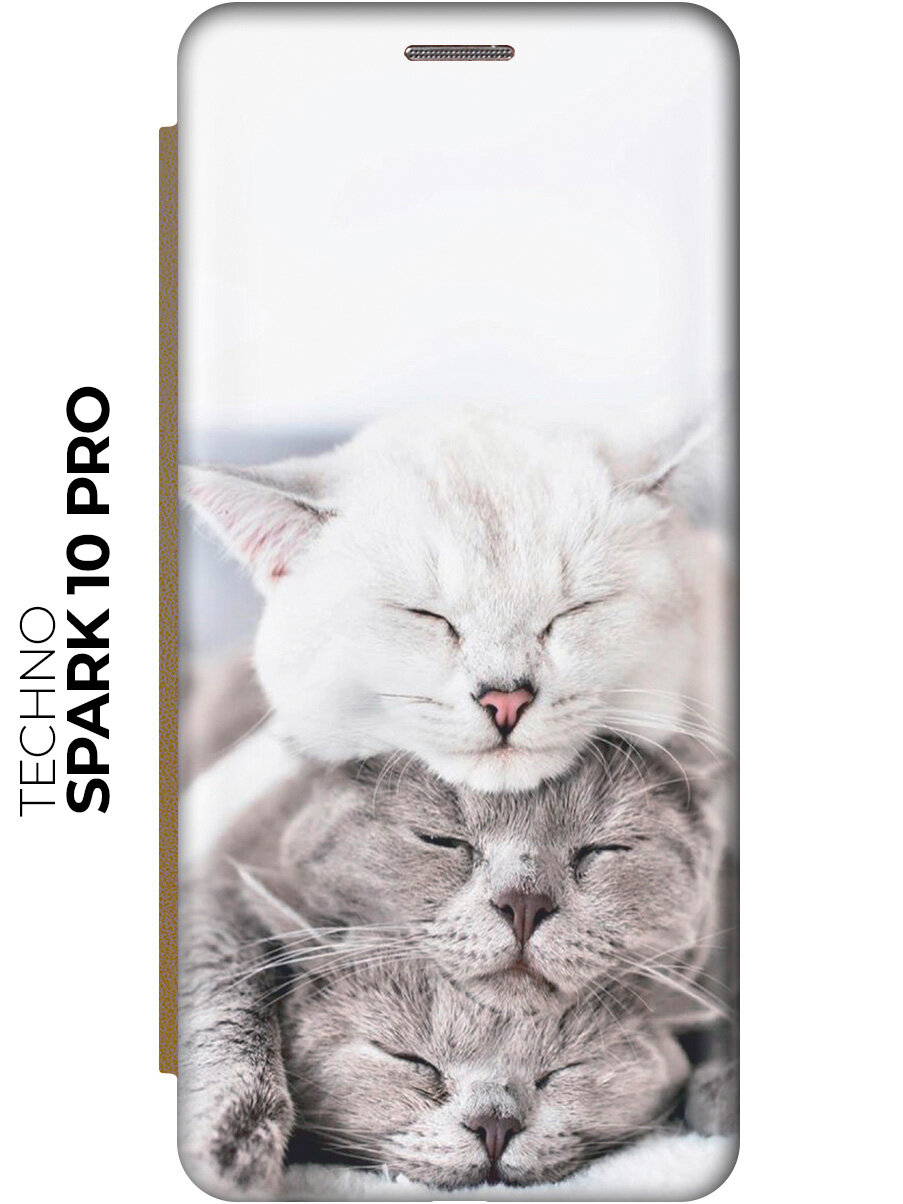 Чехол-книжка Три кота на Tecno Spark 10 Pro / Техно Спарк 10 Про золотой