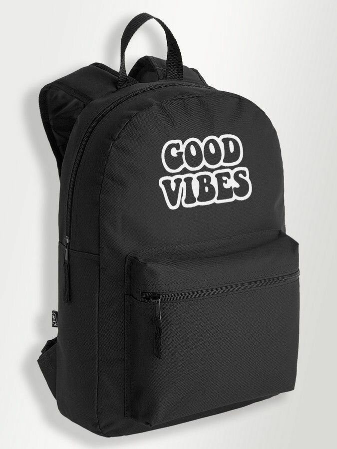 Черный школьный рюкзак с принтом надписи гуд вайбс good vibes - 292