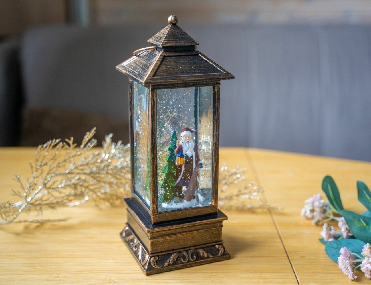 Новогодний фонарик 'снежный' волшебная вьюга, пластик, коричневый, LED-огни, 28 см, батарейки, Peha Magic PT-10150