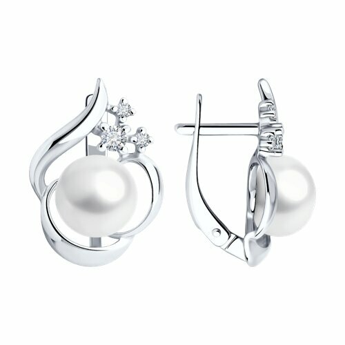 Серьги, серебро, 925 проба, родирование, жемчуг культивированный, фианит