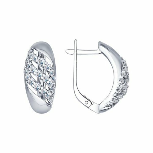 Серьги, серебро, 925 проба, родирование, фианит