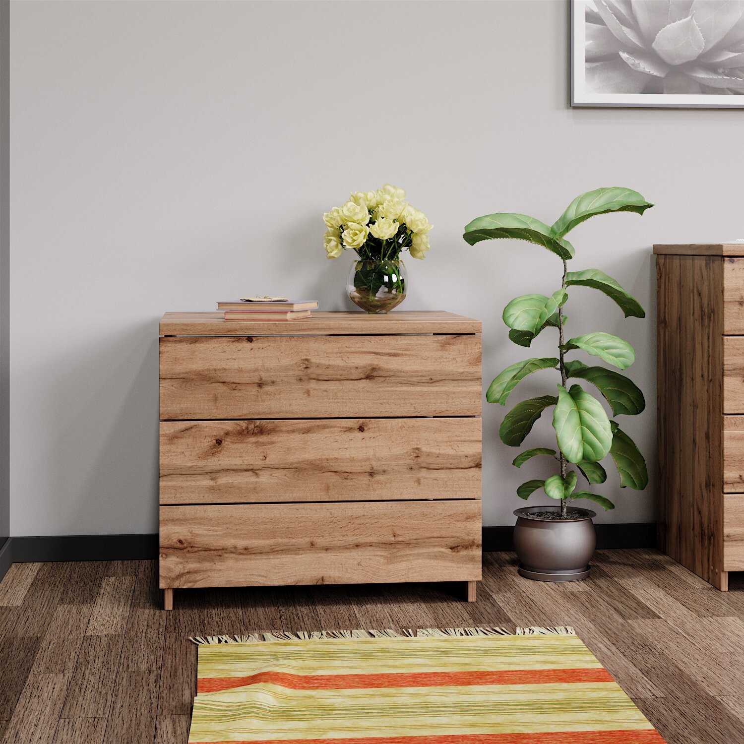 Комод для одежды и вещей Дуб Вотан domokomod c 3 ящиками 66*50*58