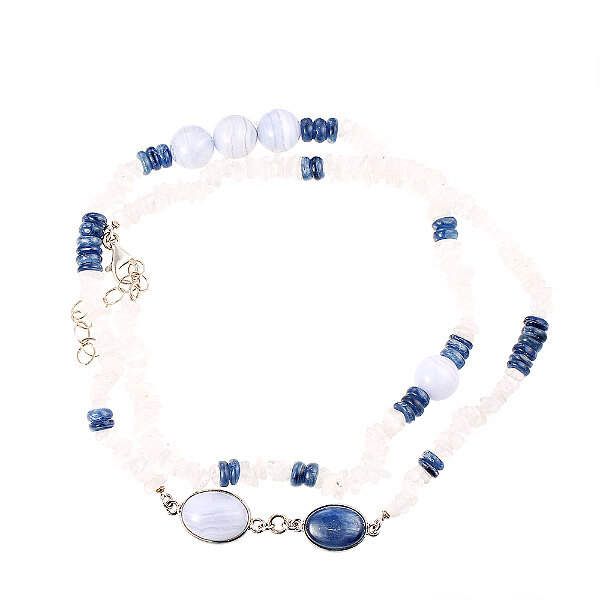 Колье, серебро, 925 проба, родирование, халцедон, агат, кианит