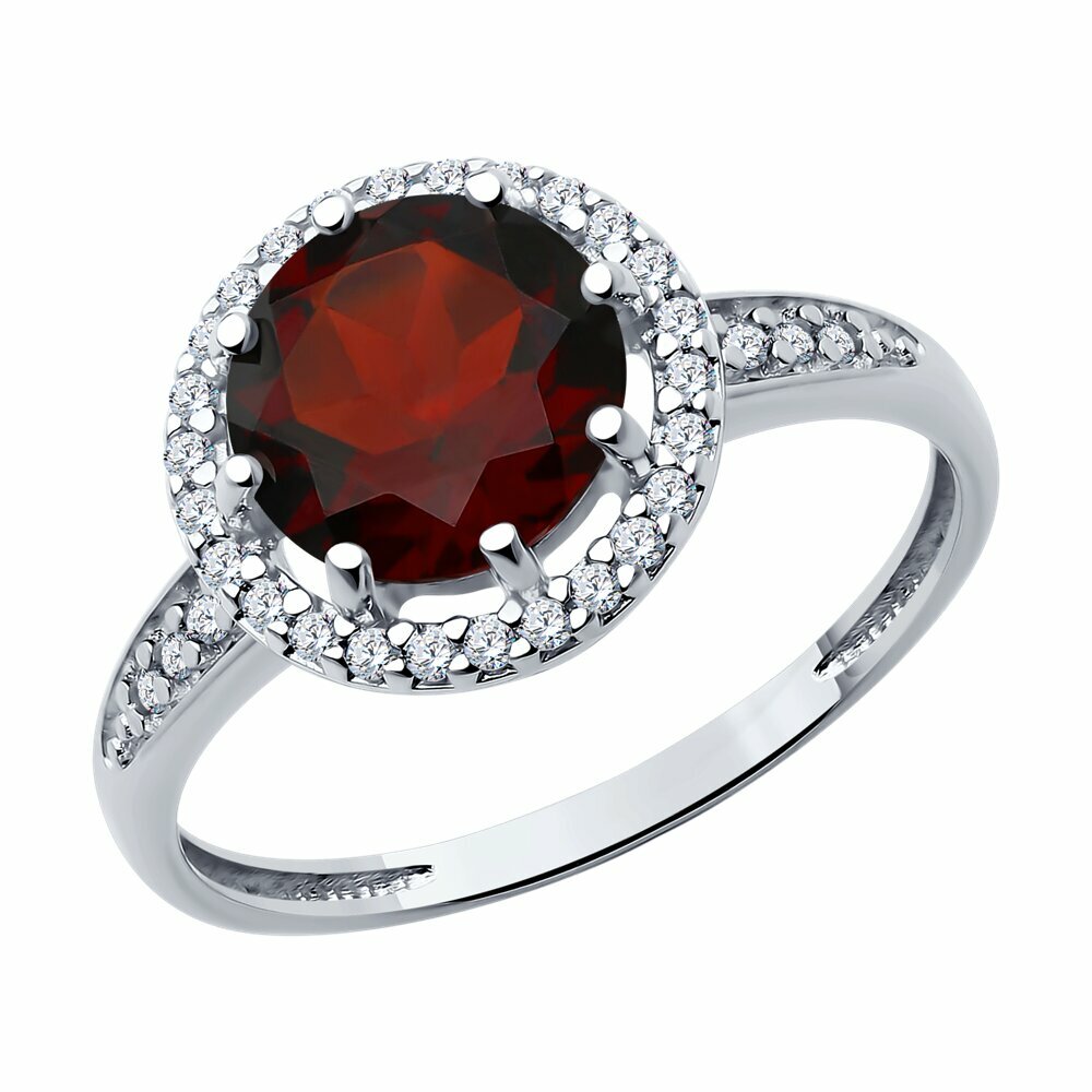Кольцо, серебро, 925 проба, родирование, гранат, фианит