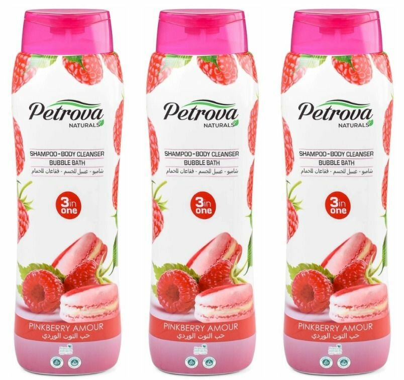 Petrova Средство для лица, тела и волос Малиновое наслаждение, 3 в 1, 800 мл, 3 шт