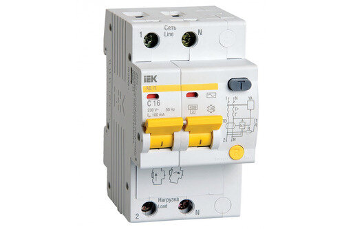 Дифференциальный автоматический выключатель АД12 2Р 25А 30мА IEK