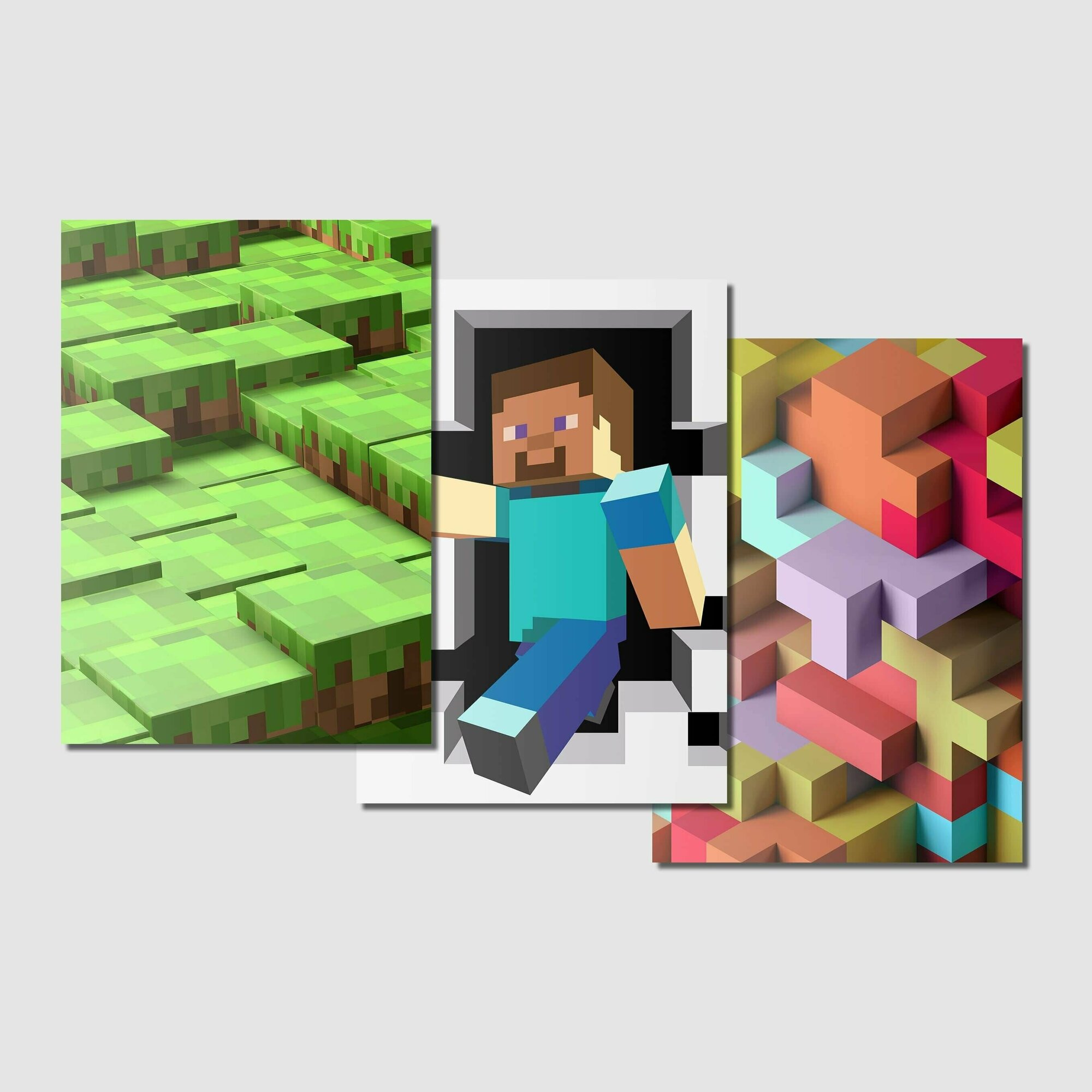 Набор плакатов в интерьер Minecraft, 3 шт, А3 (42х30 см), Айдентика Технолоджи