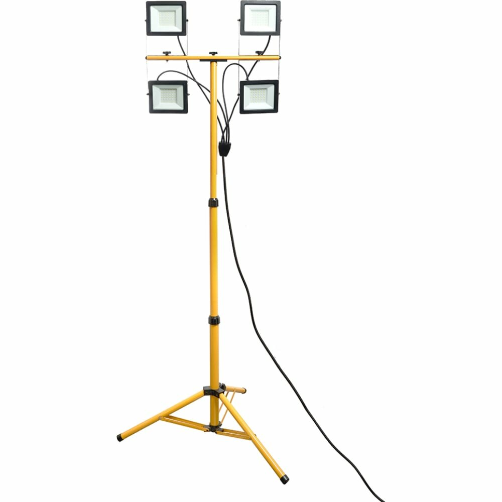 Прожектор на штативе FERON 4*50W 6400К 220V черный IP65, двойной светодиодный, холодный белый свет, алюминиевый корпус