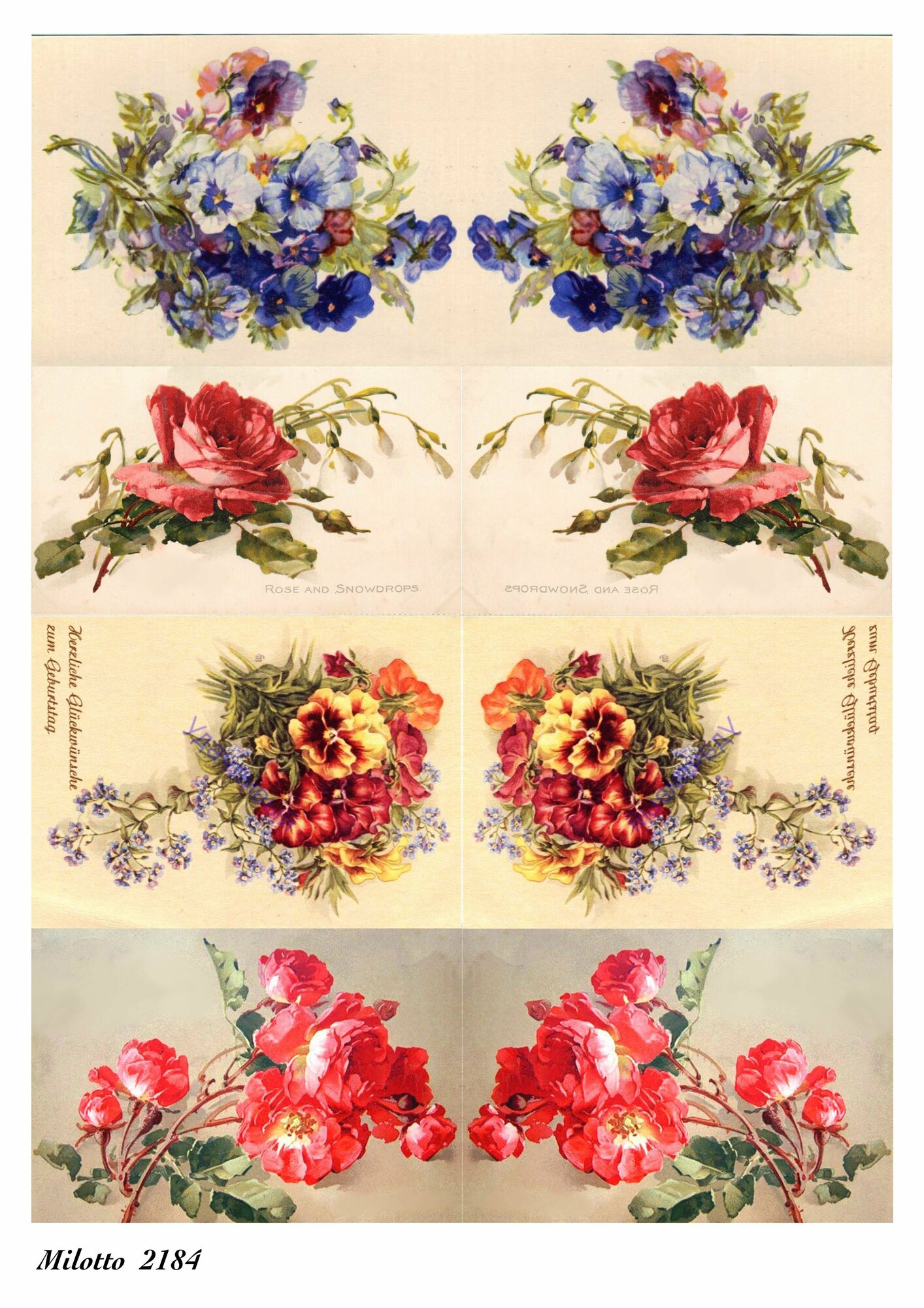 Декупажная карта А4 рисовая бумага цветы розы 2184