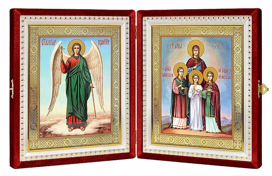 Складень именной "Мученицы Вера, Надежда, Любовь и мать их София (лик № 033) - Ангел Хранитель (лик № 072)", размер ликов 15*18 см