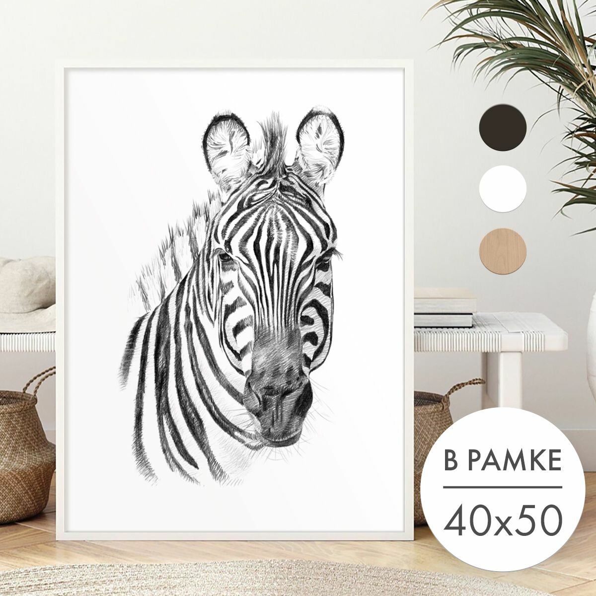 Постер 40х50 В рамке "Зебра" для интерьера
