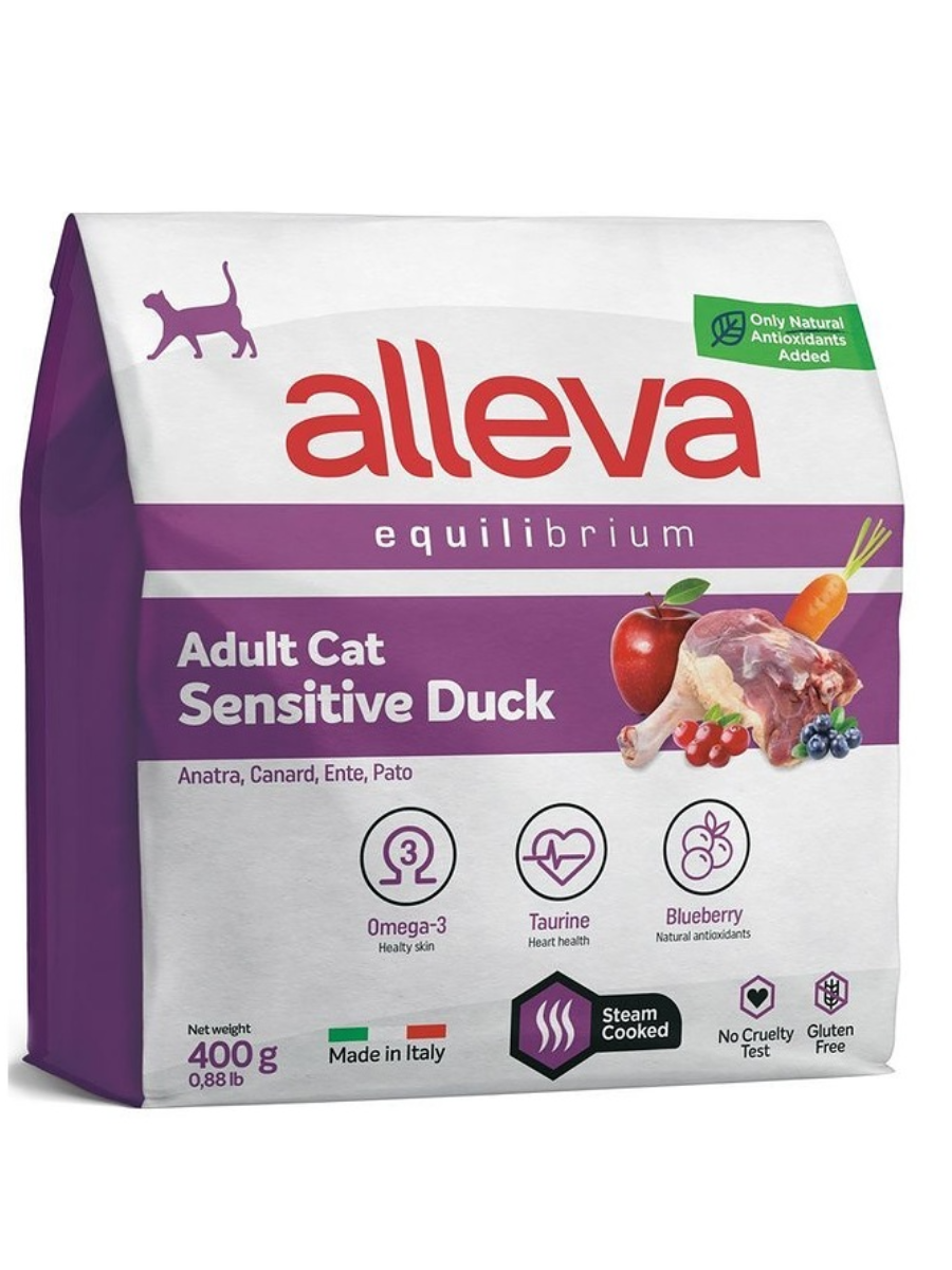 ALLEVA EQUILIBRIUM Корм для взрослых кошек Сенситив с уткой 0,4 кг