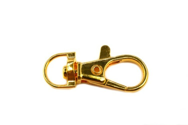 Замок-карабин 35х13мм с полукольцом 11х12мм, цвет золото, сплав металлов, 07-133, 1шт