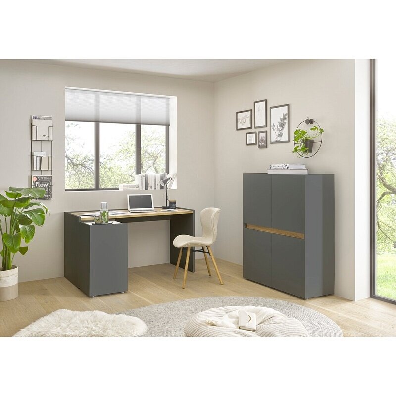 Кабинет МебельЛэнд24 Анси-2 Антрацит 278x60x120 серый с комодом со столом со стеллажом