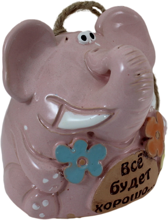 Керамический колокольчик ручной работы "Розовый Слон"