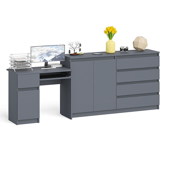 Стол компьютерный Мори МС-1 левый + Комод МК1600.1, цвет графит