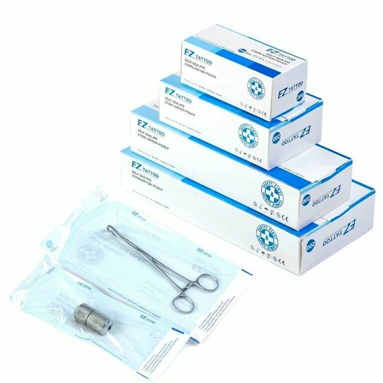 Самоклеющиеся пакеты для стерилизации инструментов EZ Tattoo, 260 х 70 мм
