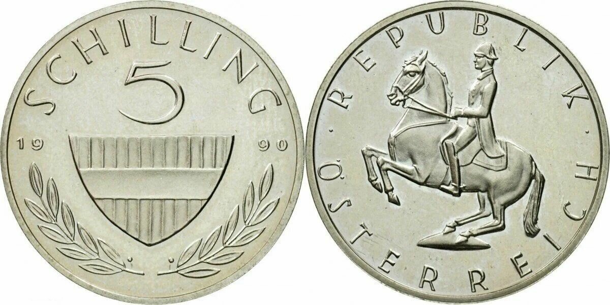 Австрия 5 шиллингов, 1968-2001 XF