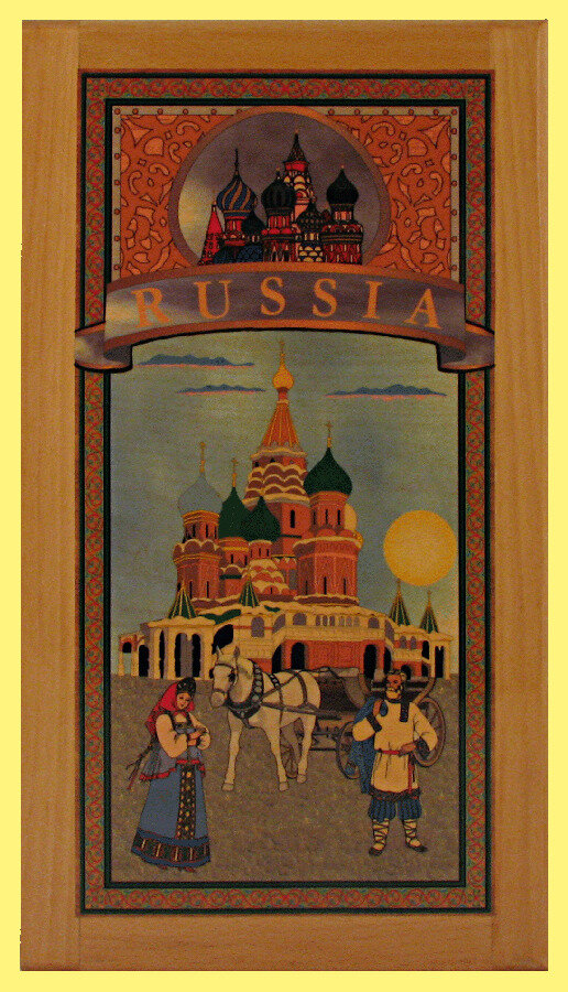 Нарды, шашки Храм Василия Блаженного (светлая рамка, прямые, средние, с домом для фишек)